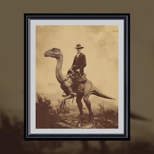 Cowboy Riding Dinosaur Art Print - Unique Western Fantasy Poster for ...