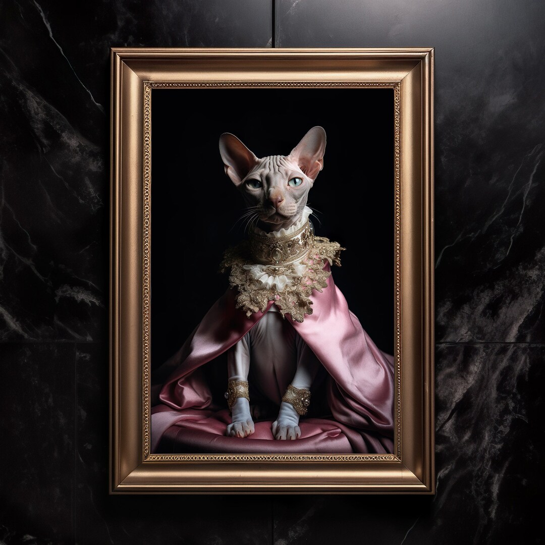 Hairless Cat Portrait Art Print - Queen Sphynx Animal Poster for Home ...