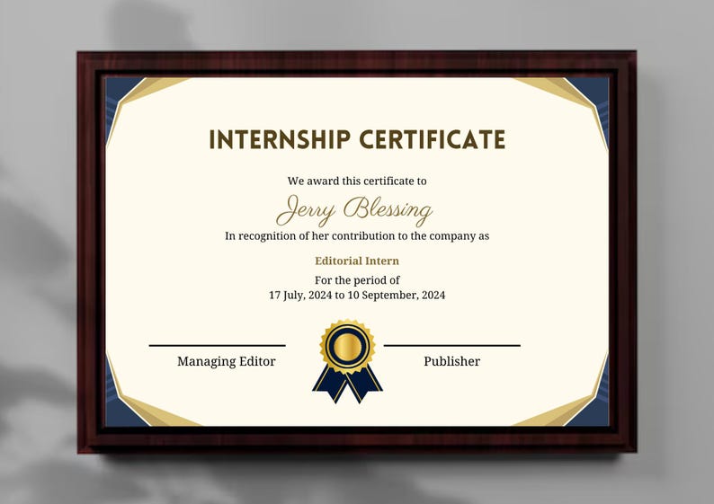 Digital Internship Certificate, Professional Downloadable PDF Document ...