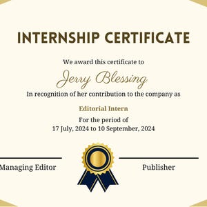 Digital Internship Certificate, Professional Downloadable PDF Document ...