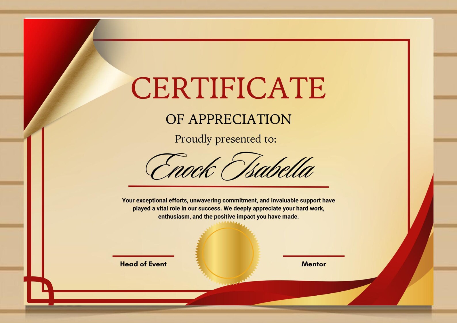 Red and Gold Modern Certificate of Appreciation, Elegant Downloadable ...