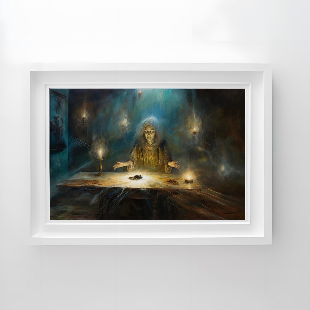 Victorian Woman at a Table During a Seance Art Print, Printable Wall ...