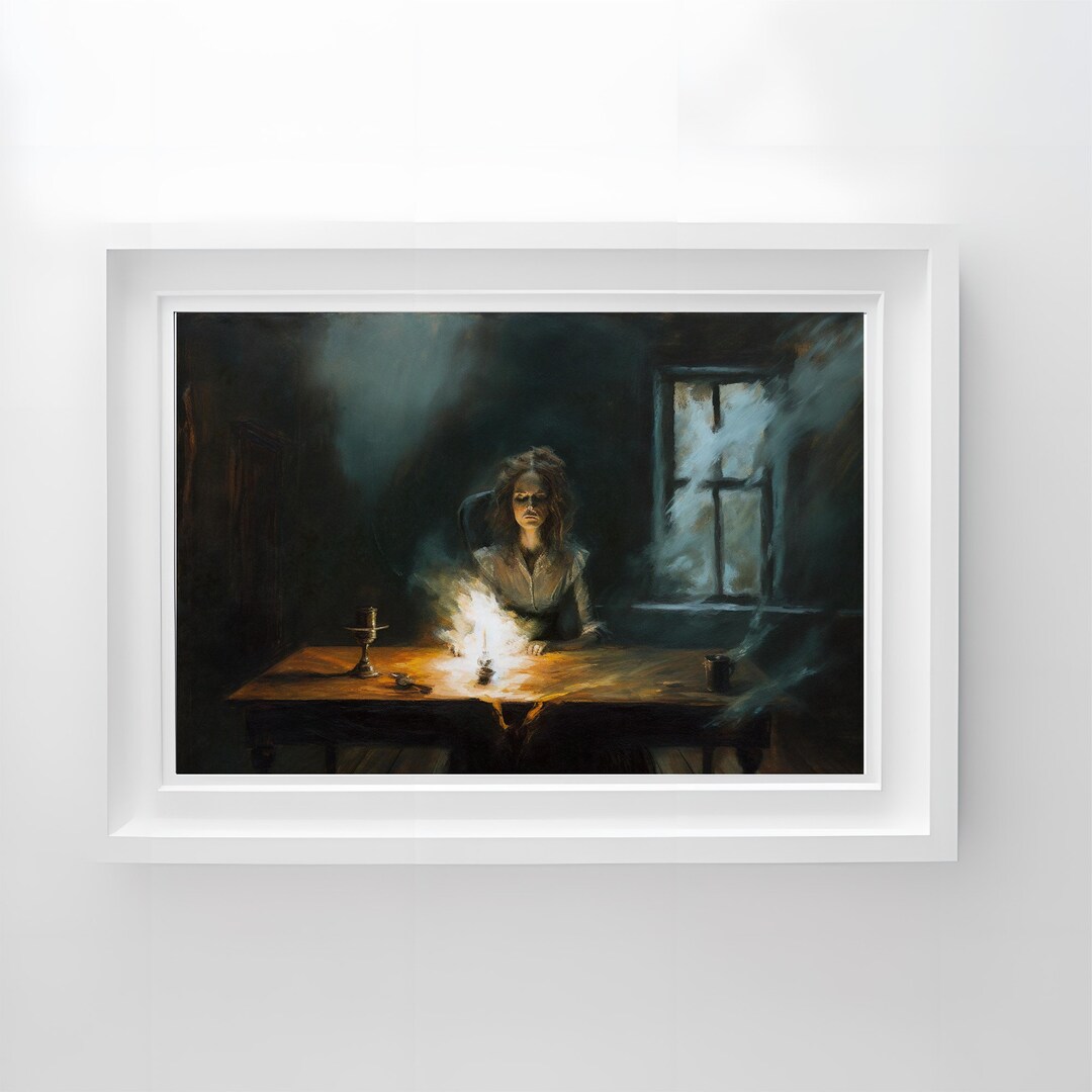 Victorian Woman at a Table During a Seance Art Print, Printable Wall ...