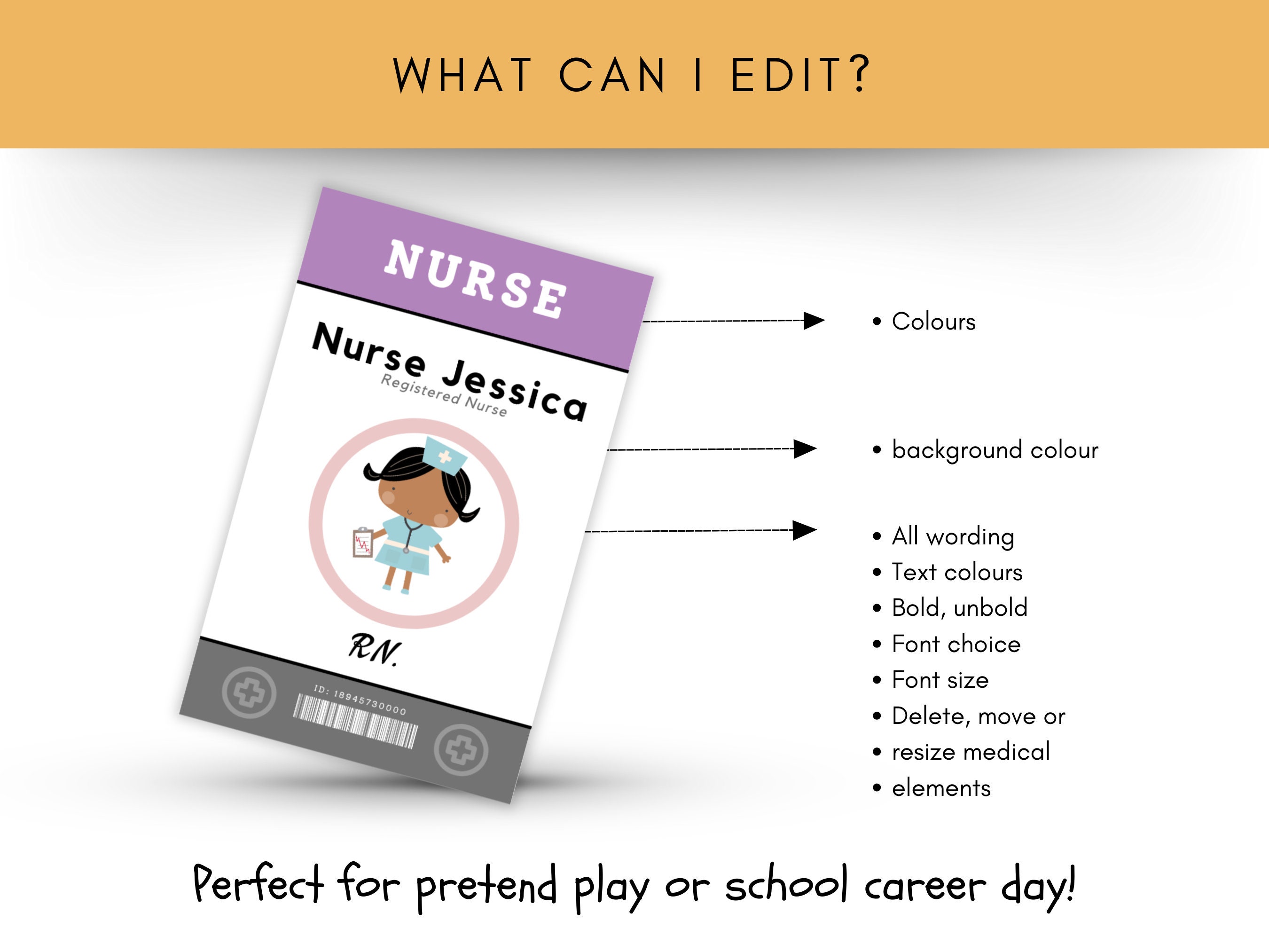 Kids Doctor Tag & Nurse Name Badge - Editable Medical ID Card | Pretend ...