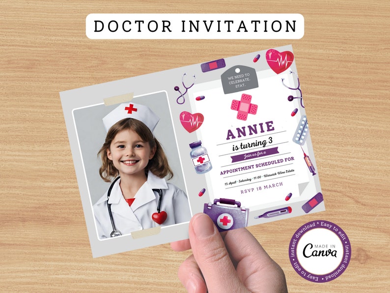 Medical Party Invitation | Customizable Kids Doctor Themed Invitation ...