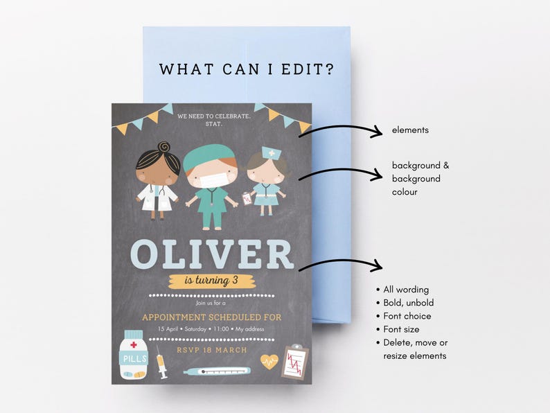 Kids Doctor Invitation Card | Cute Medical Invite - Etsy