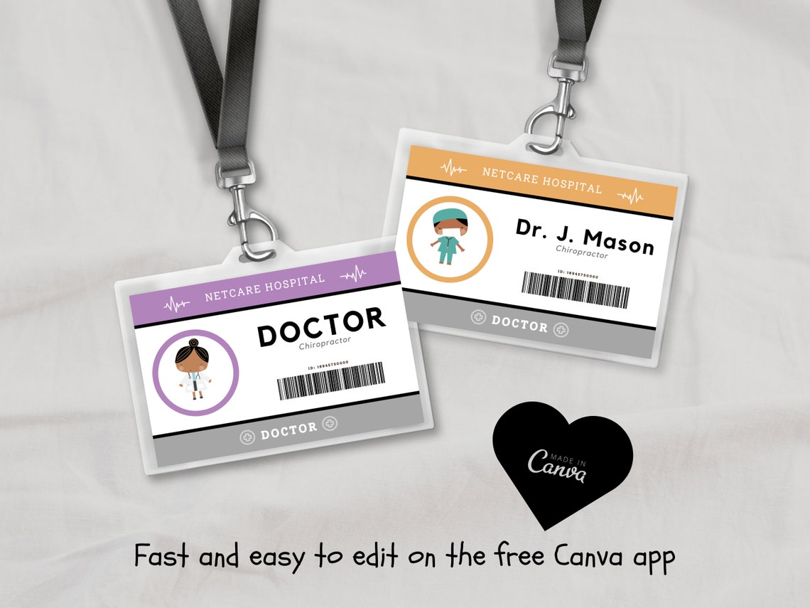 Kids Doctor Tag & Nurse Name Badge - Editable Medical ID Card | Pretend ...