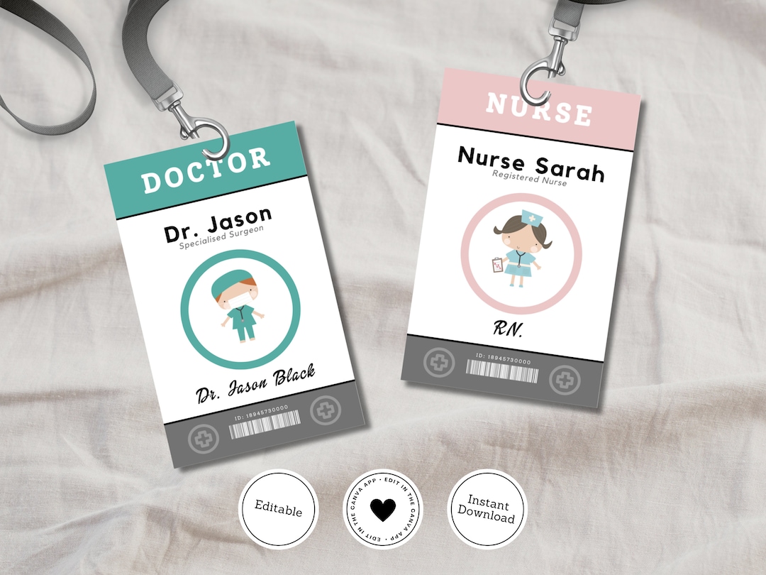 Kids Doctor Tag & Nurse Name Badge - Editable Medical ID Card | Pretend ...