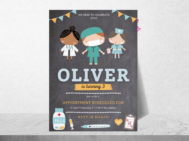 Kids Doctor Invitation Card | Cute Medical Invite - Etsy