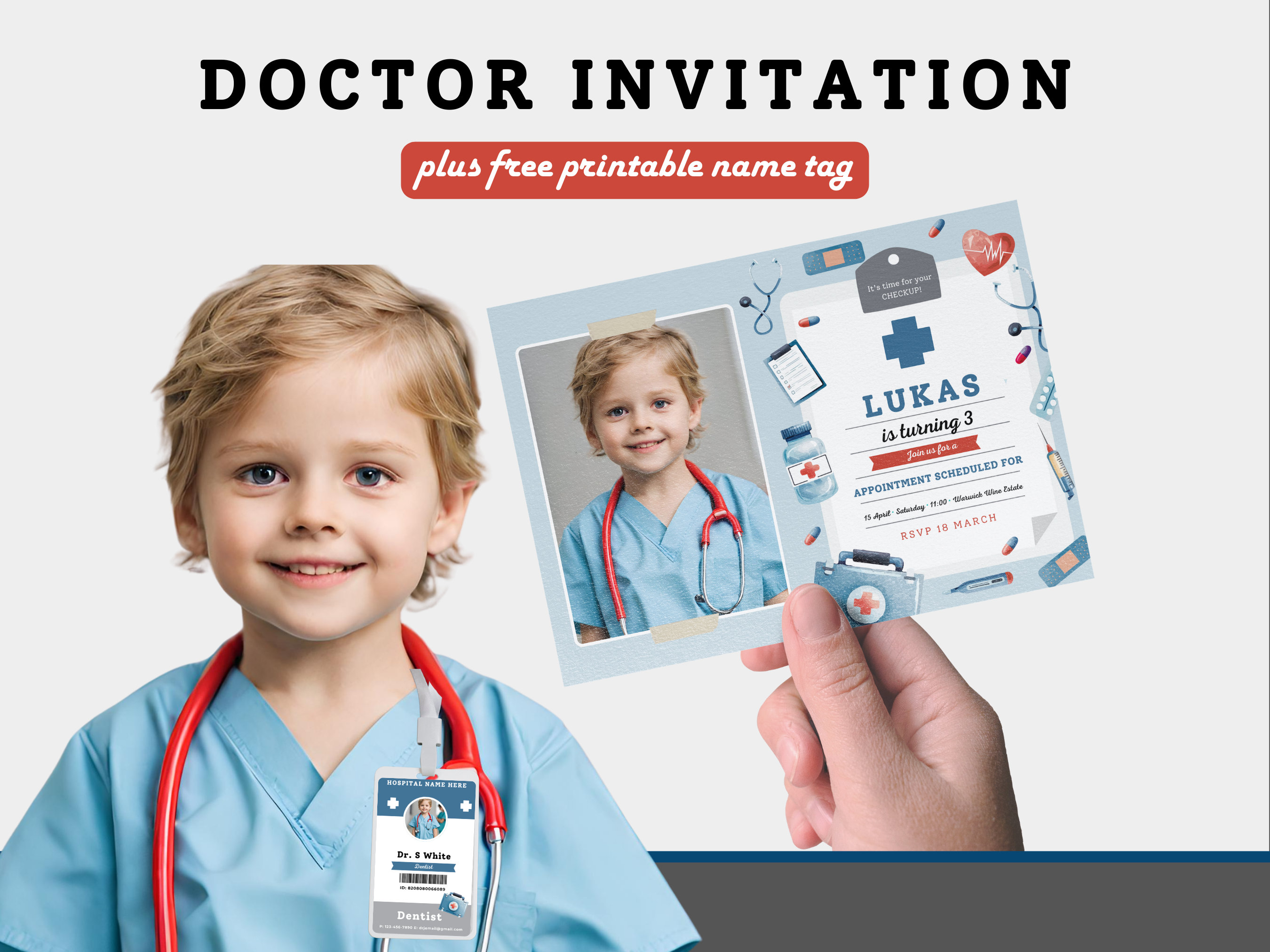 Medical Party Invitation | Customizable Kids Doctor Themed Invitation ...