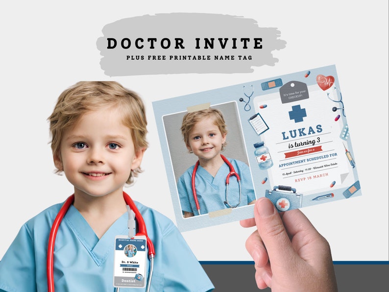 Medical Party Invitation | Customizable Kids Doctor Themed Invitation ...