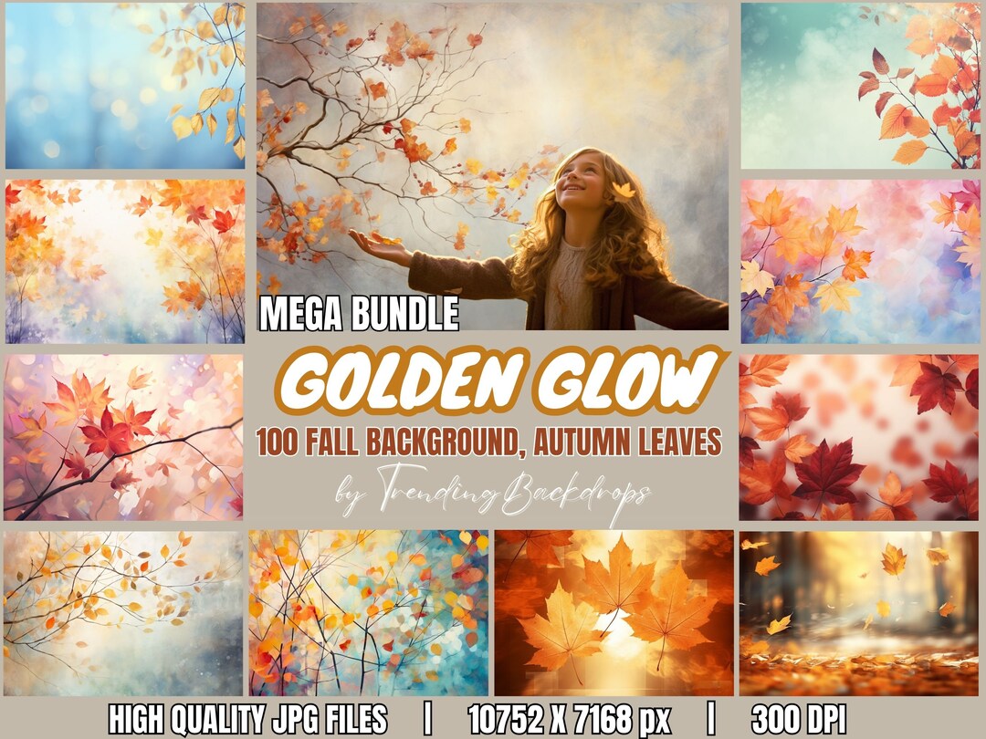 Mega Bundle 100 Golden Glow Digital Background / Fall Digital Backdrop ...