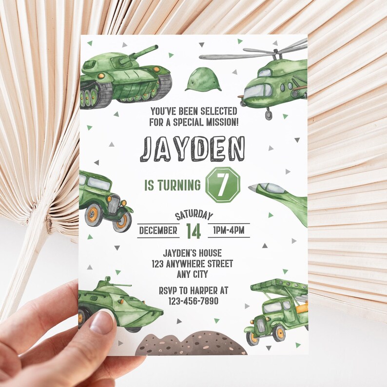 Army Birthday Invitation, Editable Canva Template, Digital Download - Etsy