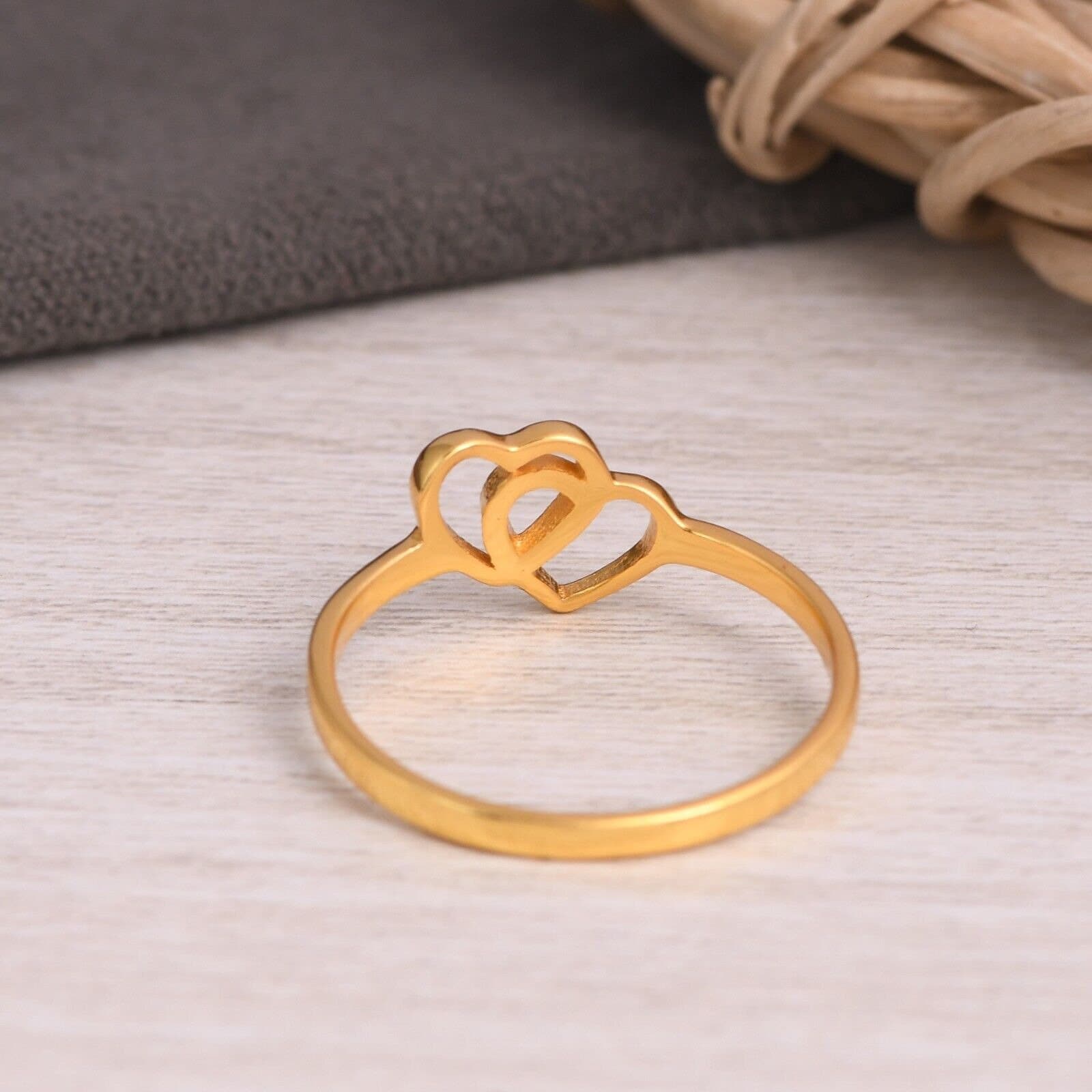 Heart Shape Couple Ring/ 925 Sterling Silver/ 14K Gold Platted ...