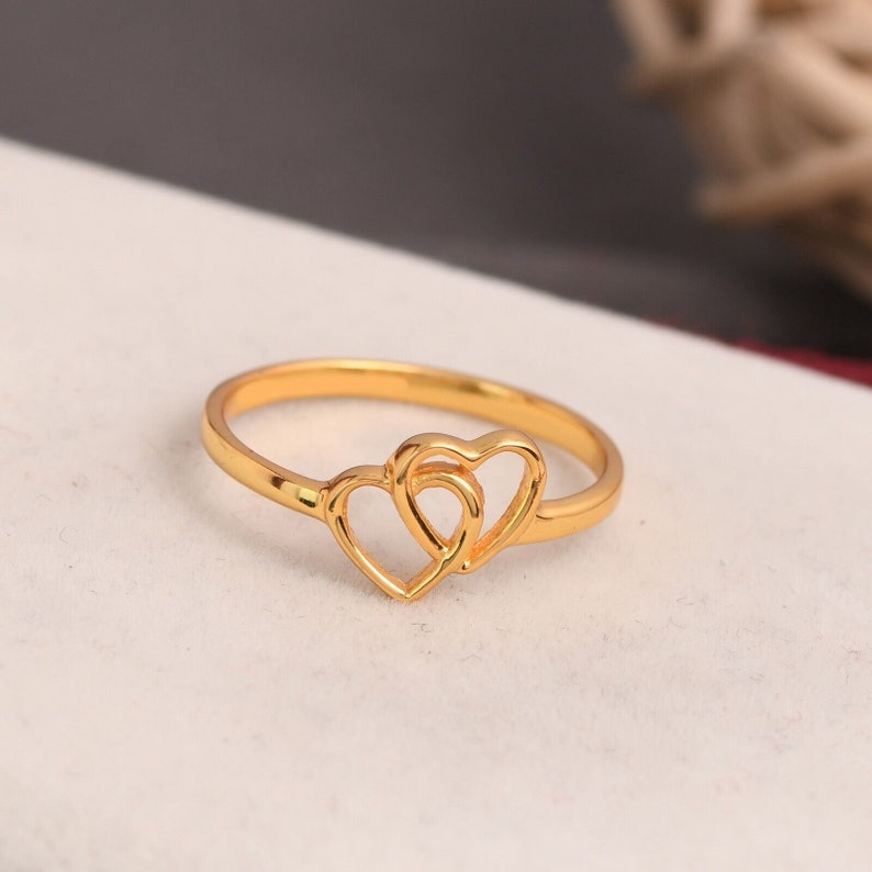 Heart Shape Couple Ring/ 925 Sterling Silver/ 14K Gold Platted ...