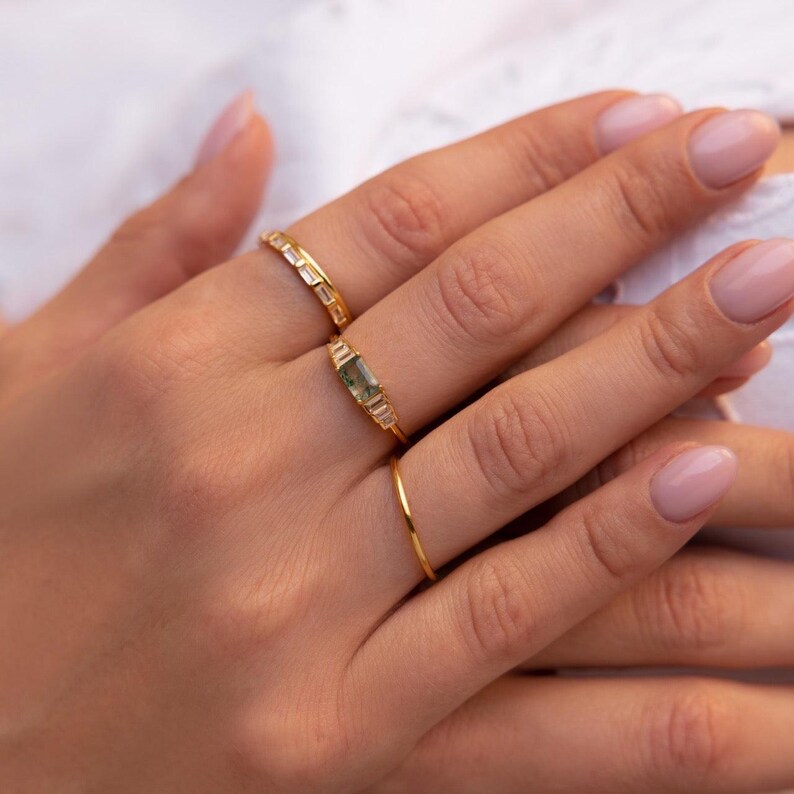Anillo de compromiso de ágata musgosa radiante: moissanita talla ...