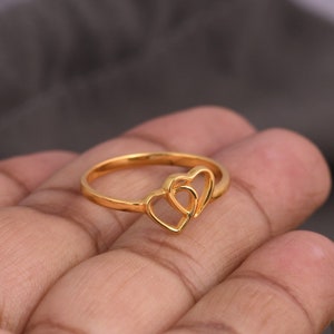 Heart Shape Couple Ring/ 925 Sterling Silver/ 14K Gold Platted ...