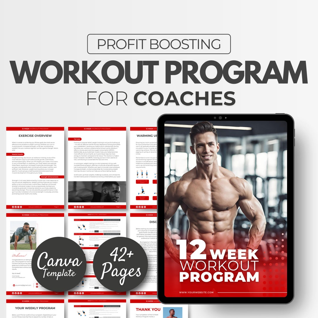 12-week Gym Workout Program for Men: Fitness Coach Template (canva) - Etsy