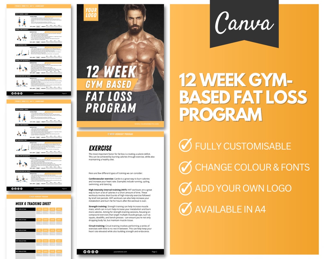 12-week Fat Loss Program for Men, Fitness Program Template, Health ...