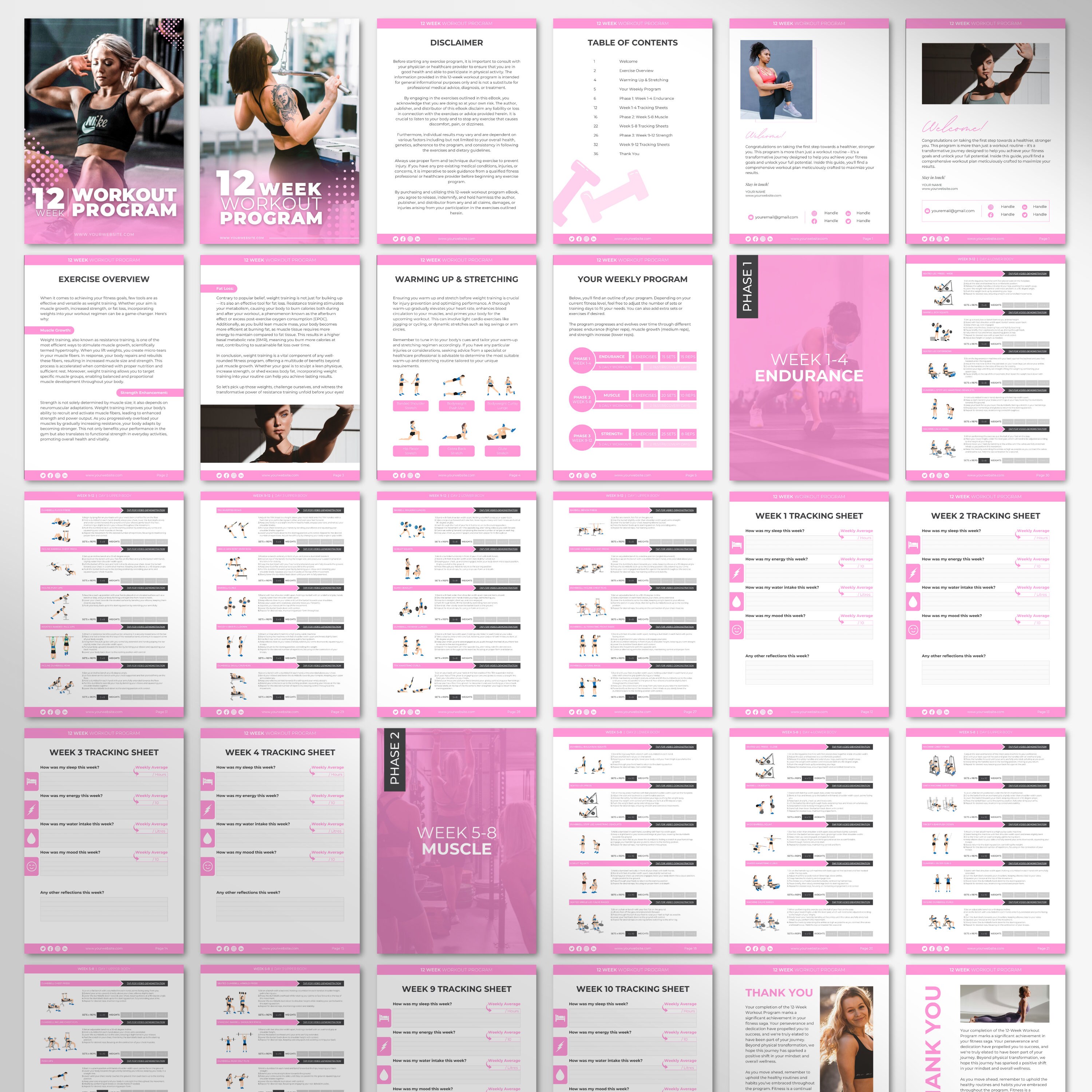 Fitness Program for Women 12 Weeks, Workout Program, Gym Program ...