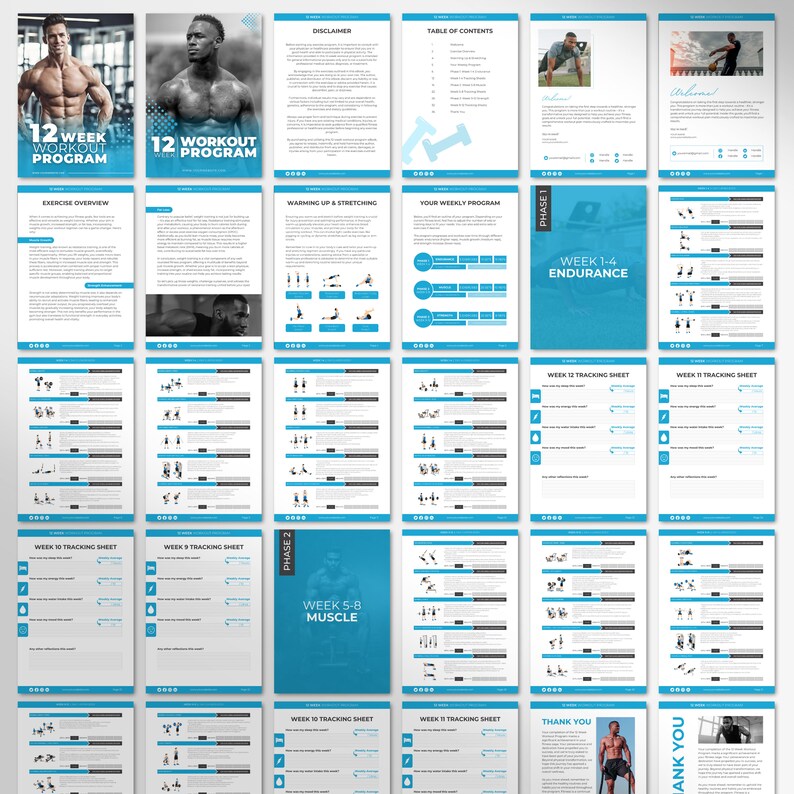 12-week Gym Workout Program: Customizable Fitness Template (canva) - Etsy