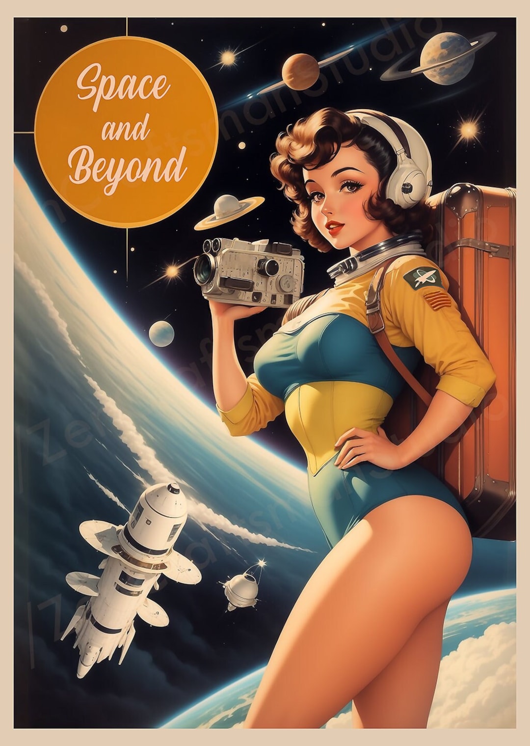 RETROFUTURISM DIGITAL ART Sci-fi Pin-up Premium Wall Art - Etsy