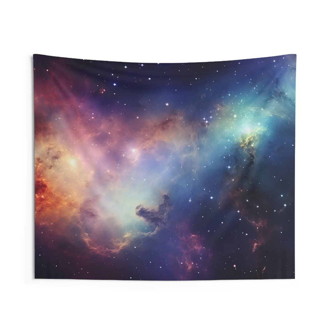 Galactic Rainbow Nebula Tapestry - Celestial Wall Art, Premium ...