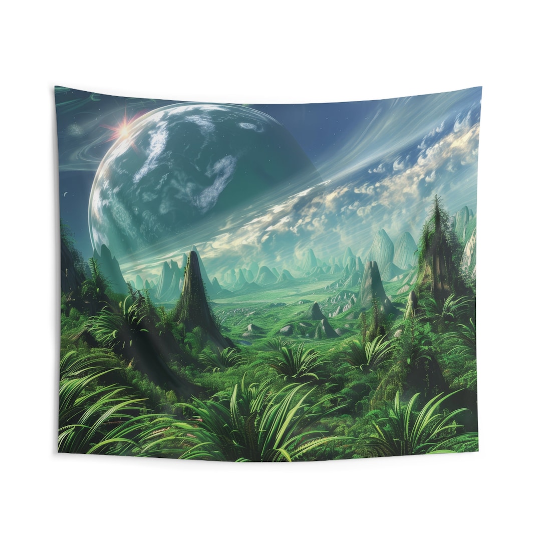 Green Meadow on Alien Planet Wall Tapestry - Extraterrestrial Landscape ...