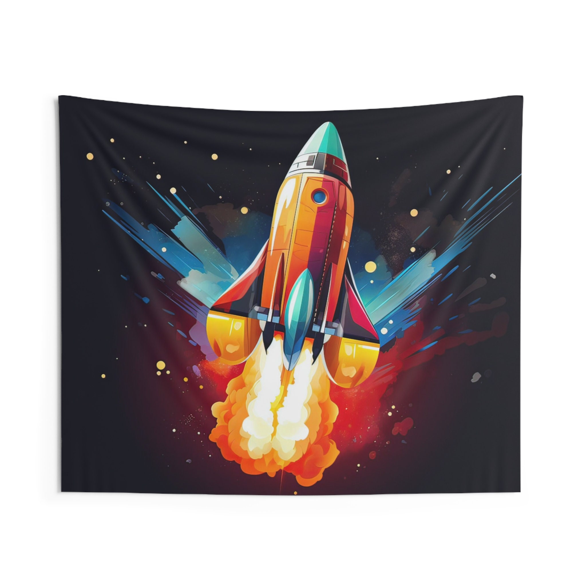 Rocket Launching Into Space Wall Tapestry Premium Polyester, Thrilling ...