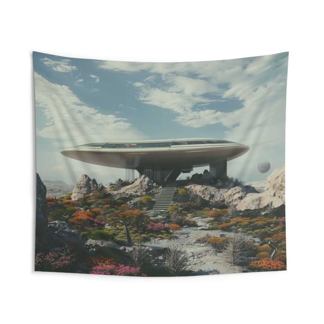 Futuristic House on Alien Planet Wall Tapestry - Sci-fi Home Decor ...