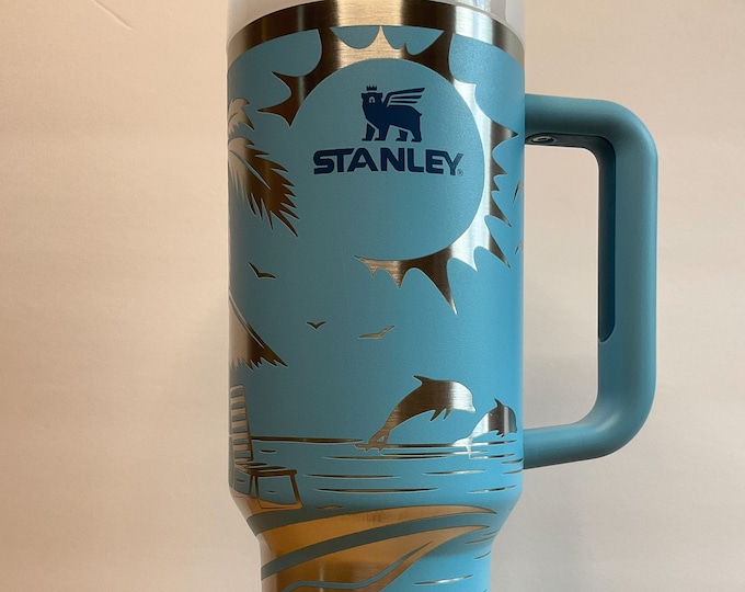 Custom Engraved Tumbler, Stanley 40oz ~ Salty Vibes ~ Beach Palm Tree ...