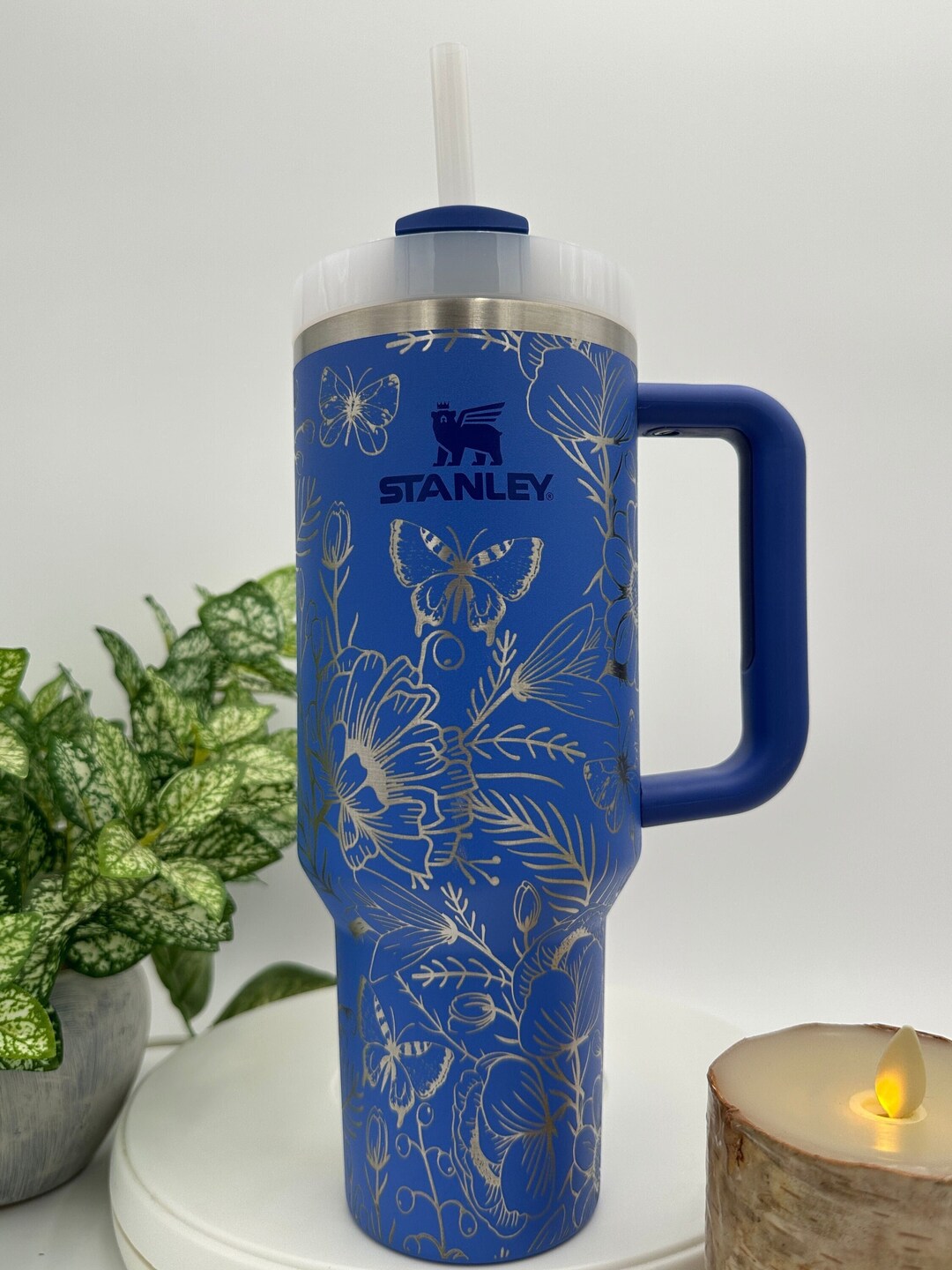 Stanley 40oz Travel Tumbler With Handle Full Floral Wrap Laser Engraved ...