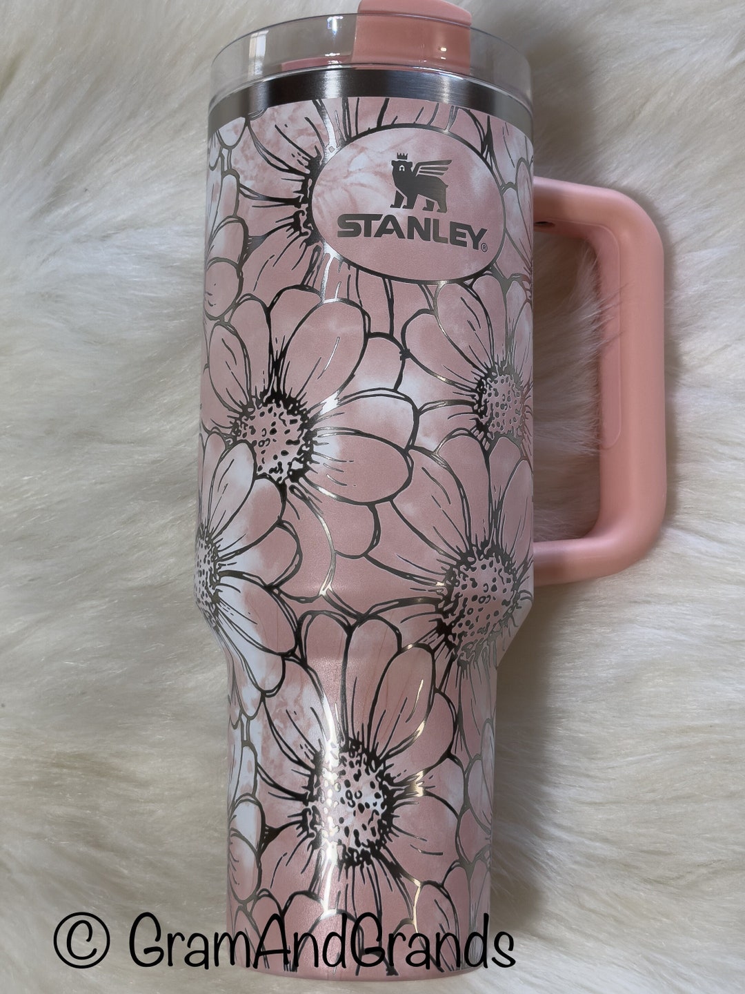 Laser Engraved Stanley 40oz Travel Tumbler With Handle ~ Flower Floral ...