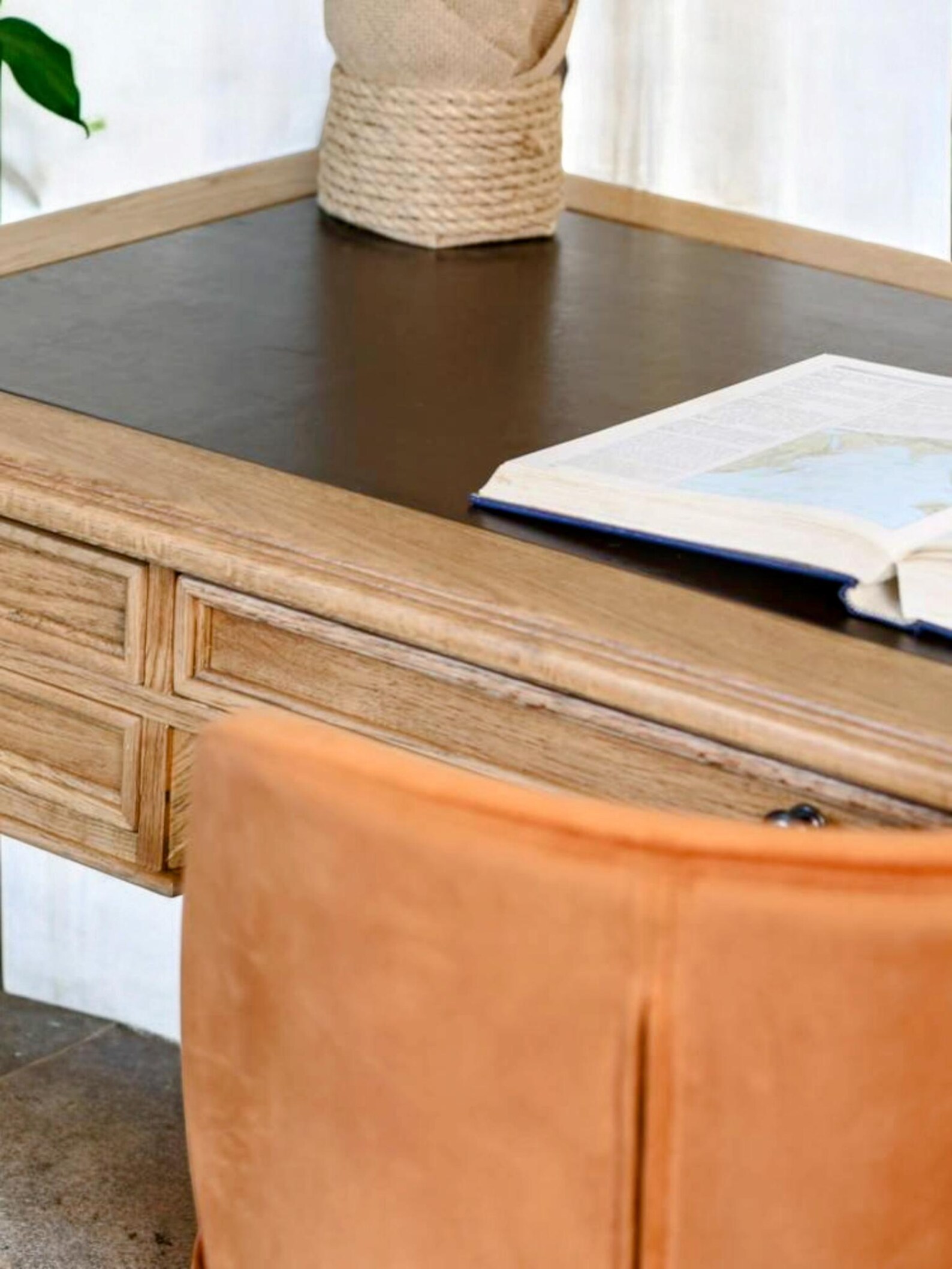 Vintage Writing Desk With 5 Drawer,desk With Leatherette,traditional ...