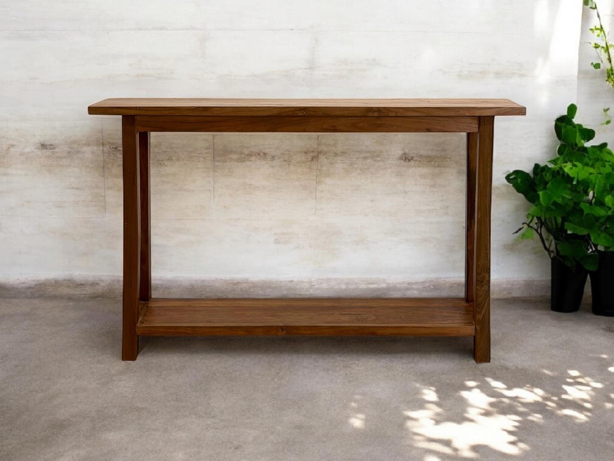 Reclaimed Teak Wood Console Table With Curved Legs and Lower Self - Etsy