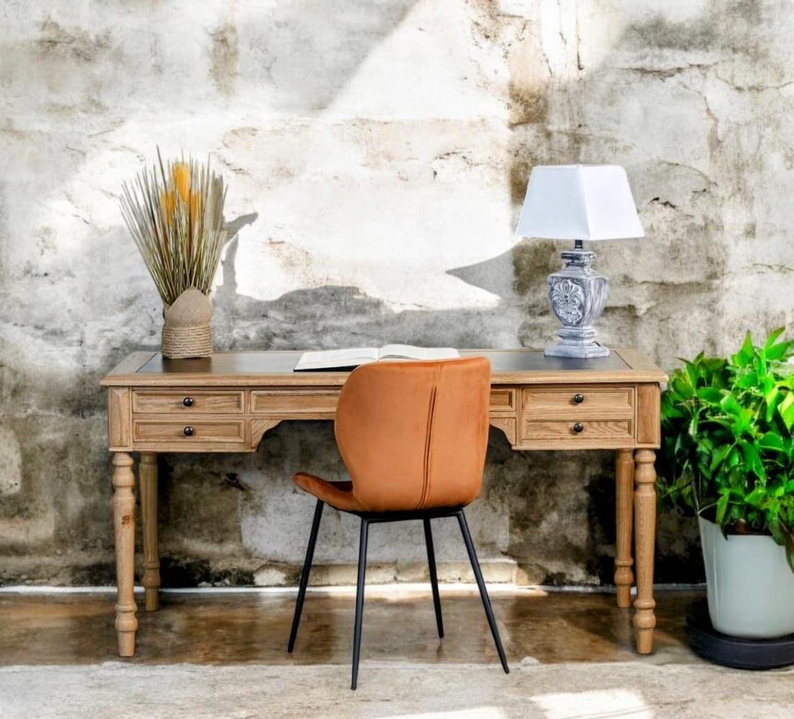 Vintage Writing Desk With 5 Drawer,desk With Leatherette,traditional ...