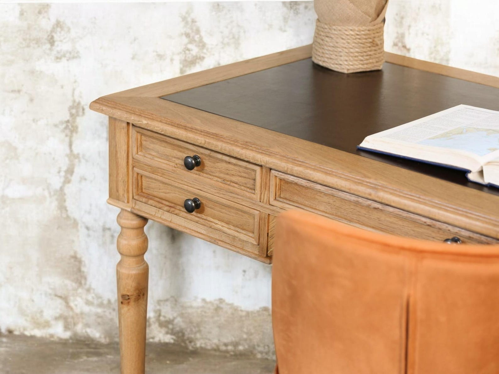 Vintage Writing Desk With 5 Drawer,desk With Leatherette,traditional ...