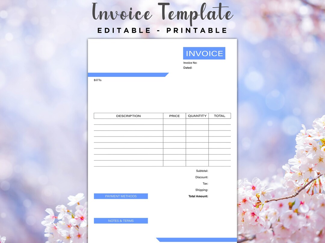 Plantilla de factura editable imprimible formularios de - Etsy España
