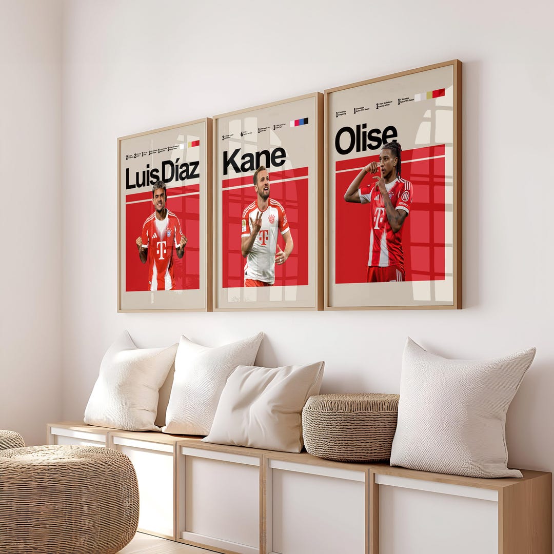 Kane Olise Luis Diaz Poster, Soccer Print Art, Football Prints ...