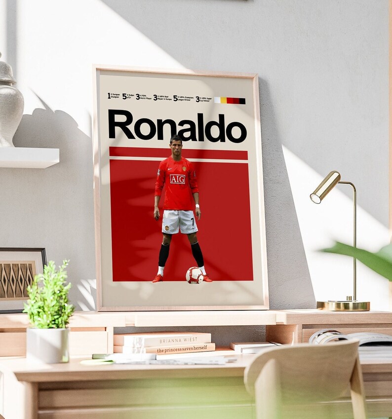 Cristiano Ronaldo Poster, Gifts for Him, Manchester United Wall Poster ...