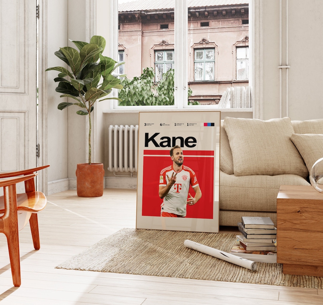 Harry Kane Poster, Bayern Munich Poster, Mid Century Modern, Minimalist ...