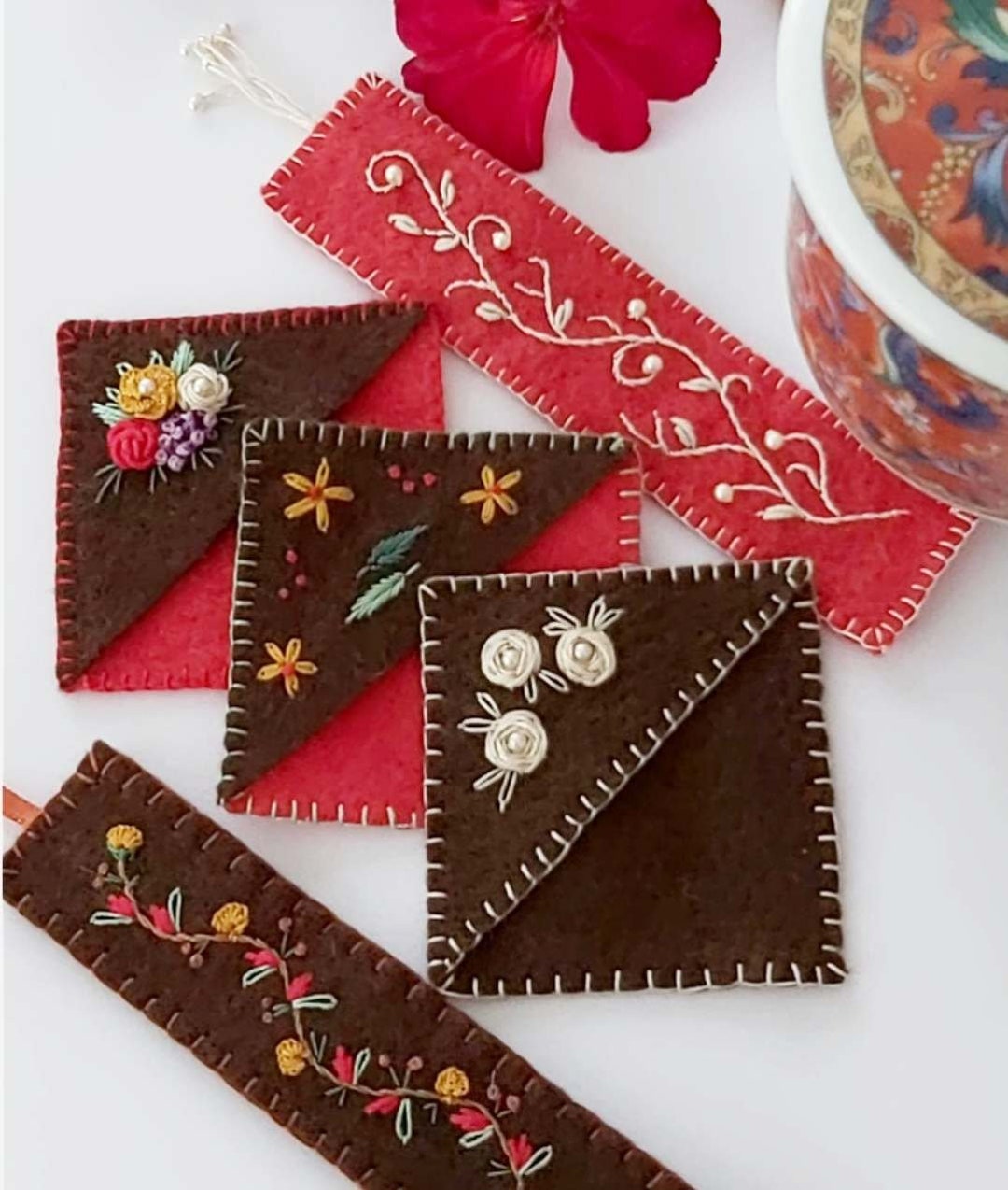 5 Felt Bookmarks for Book Lovers Floral Embroidered on Felt Unique ...