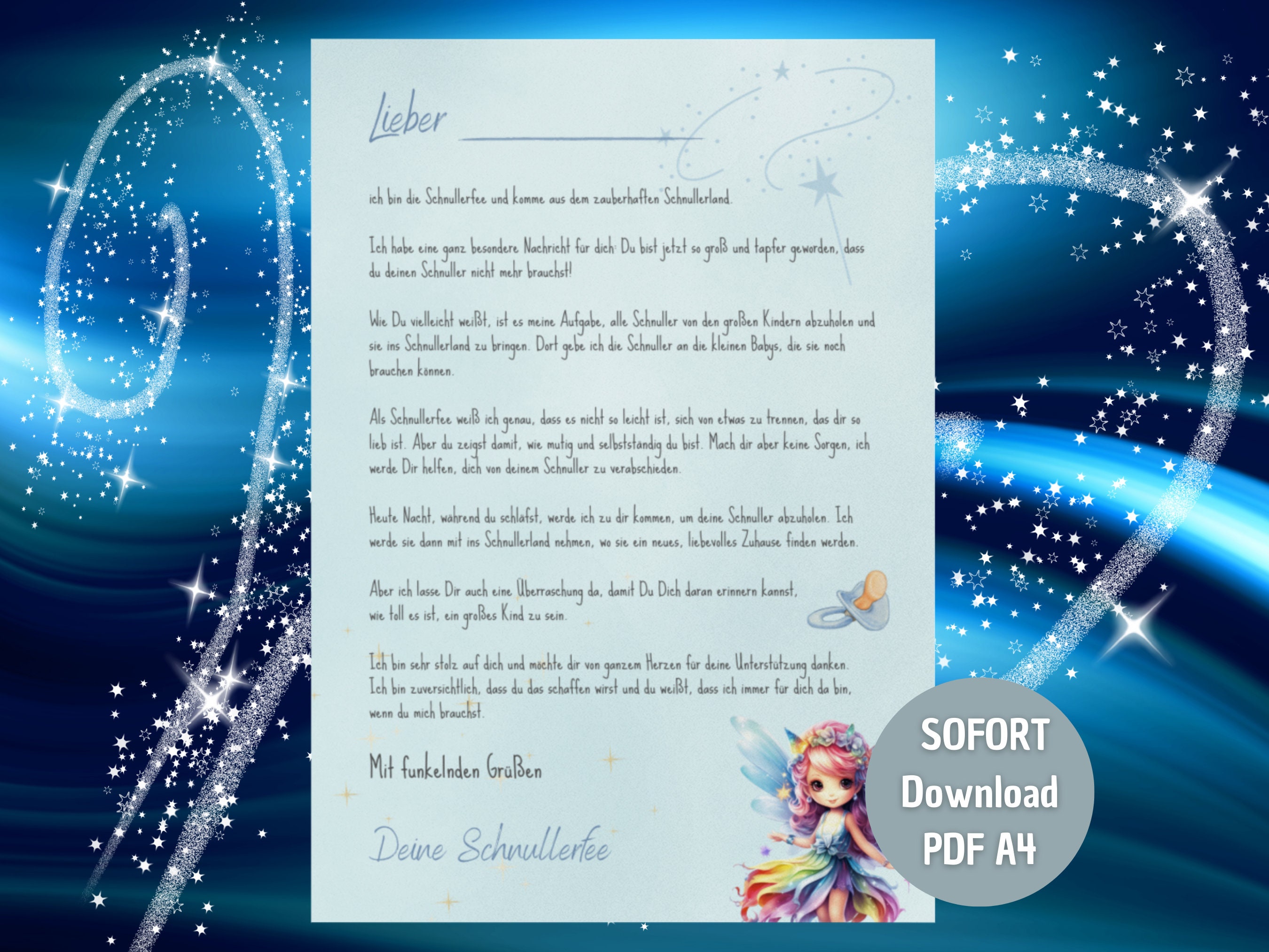 Pacifier Fairy Farewell Letter, Instant Download for Boys & Girls ...