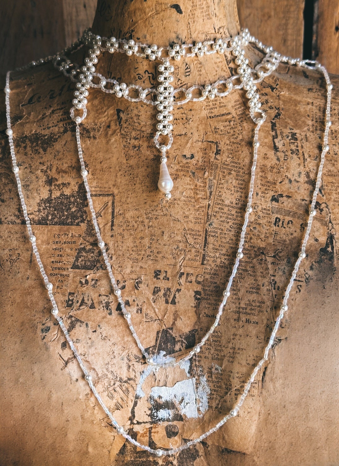 Victorian Pearl Necklace, OOAK, Victorian Shoulder Necklace, Handmade ...