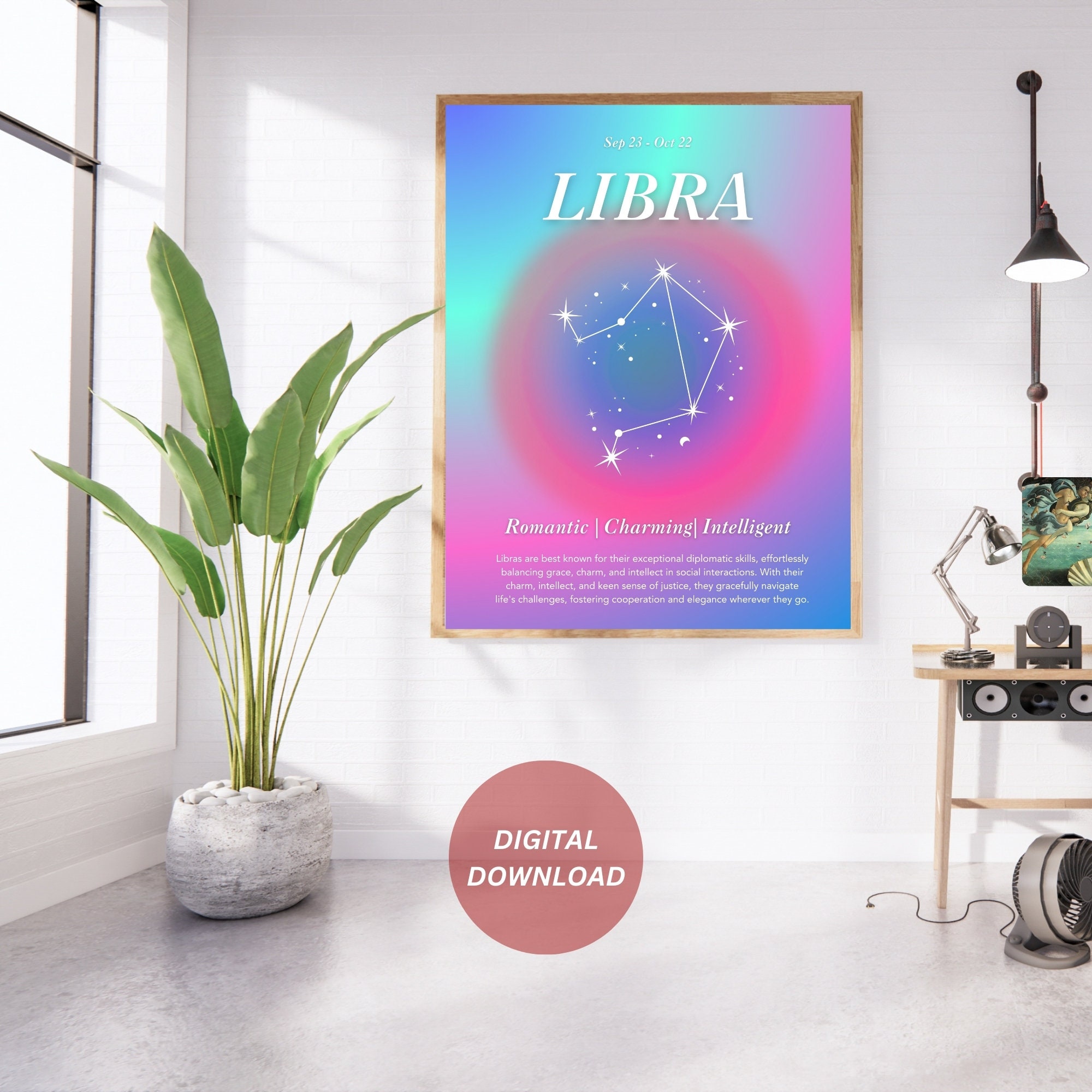 Libra Zodiac Sign Poster, Libra Printable, Libra Star Sign Print, Libra Grainy Gradient, Aura ...