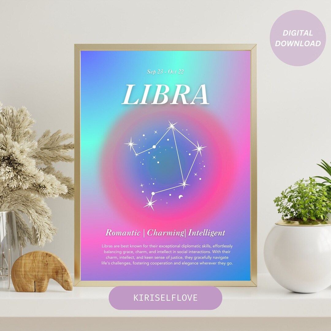 Libra Zodiac Sign Poster, Libra Printable, Libra Star Sign Print, Libra Grainy Gradient, Aura ...