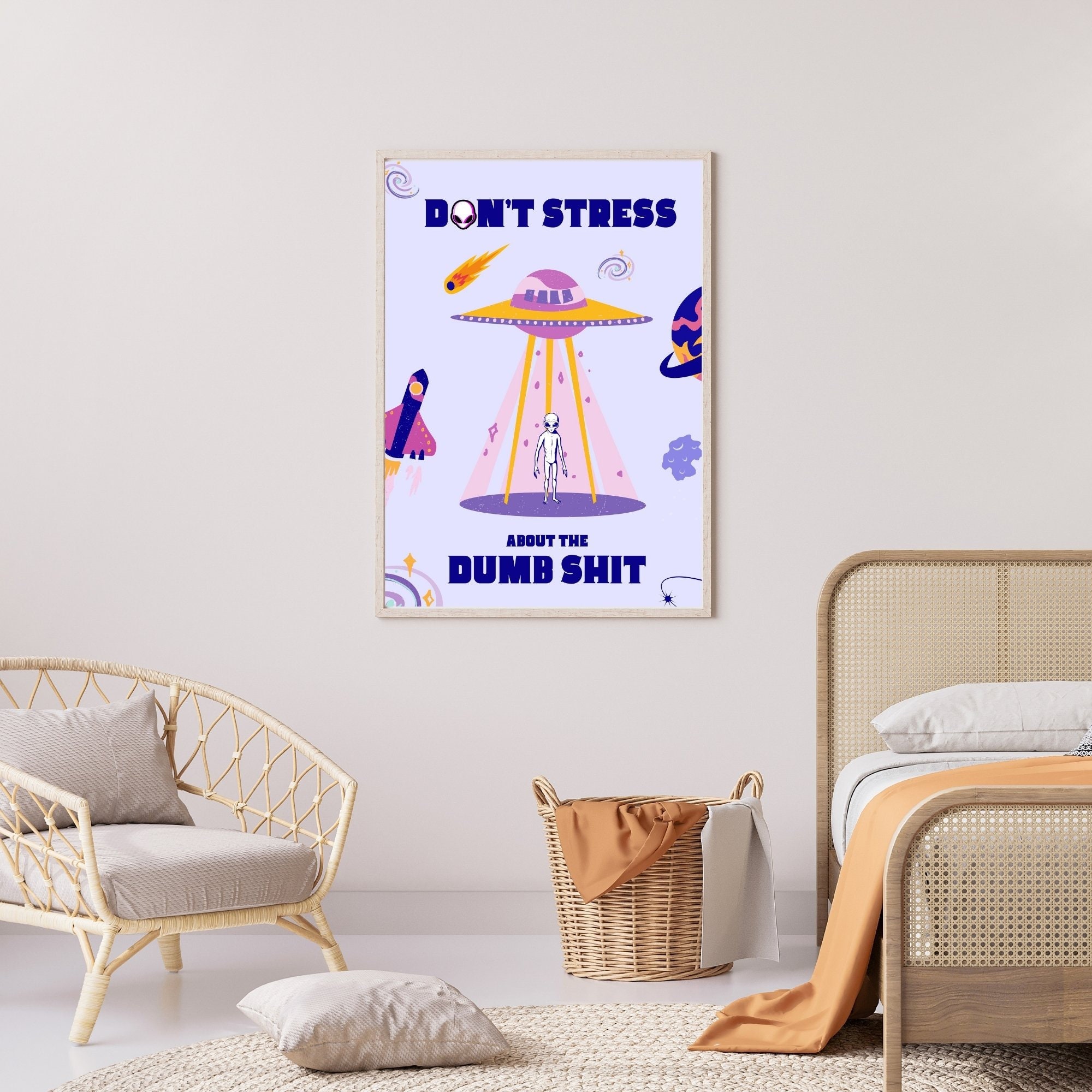 Don't Stress About the Dumb Shit, Alien Gradient Poster, Space Poster ...