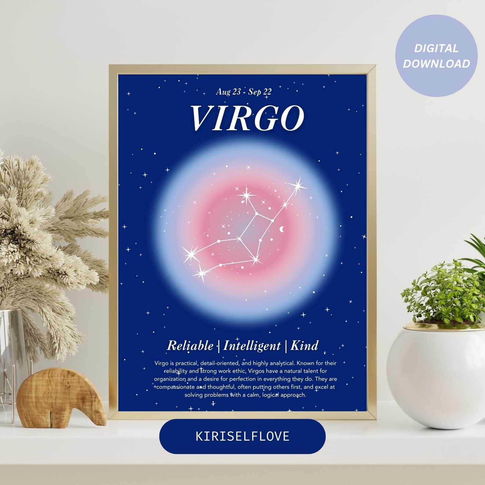 Virgo Zodiac Sign Poster, Virgo Printable, Virgo Star Sign Print, Virgo ...