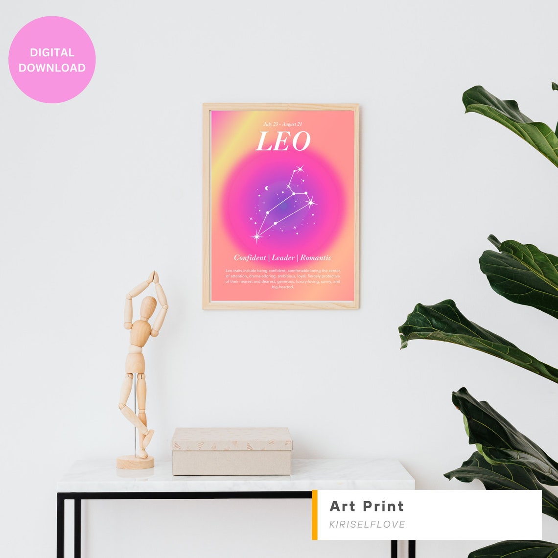 Leo Zodiac Sign Poster, Leo Printable, Leo Star Sign Print, Leo Grainy ...
