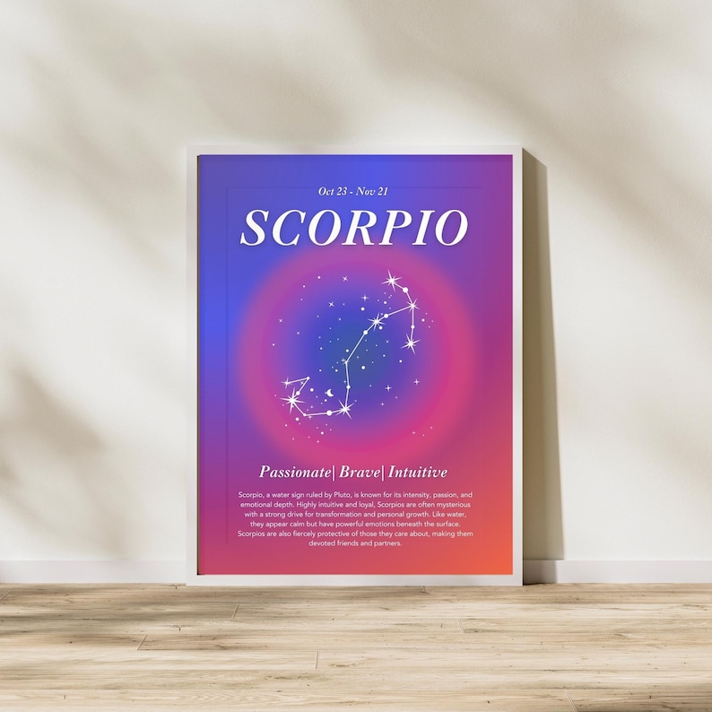 Scorpio Zodiac Sign Poster, Scorpio Printable, Scorpio Star Sign Print ...